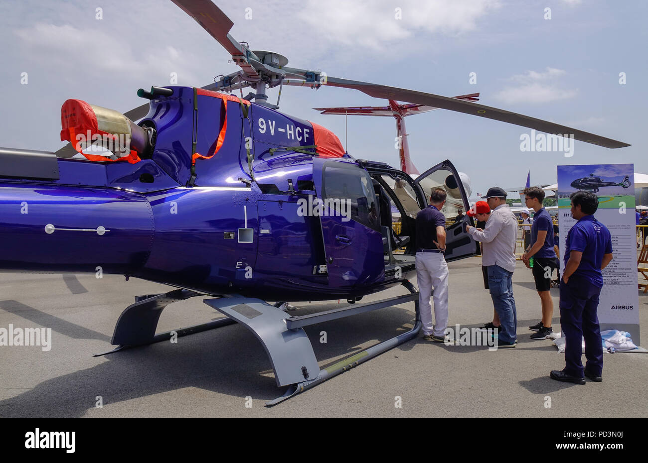 Singapore - Feb 10, 2018. Modern helicopter on display the aviation ...