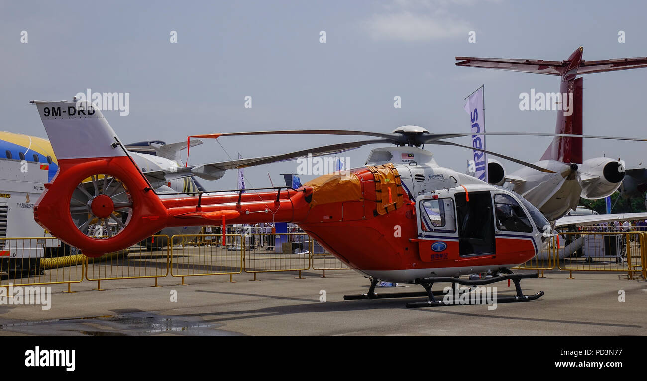 Singapore - Feb 10, 2018. Modern helicopter on display the aviation ...