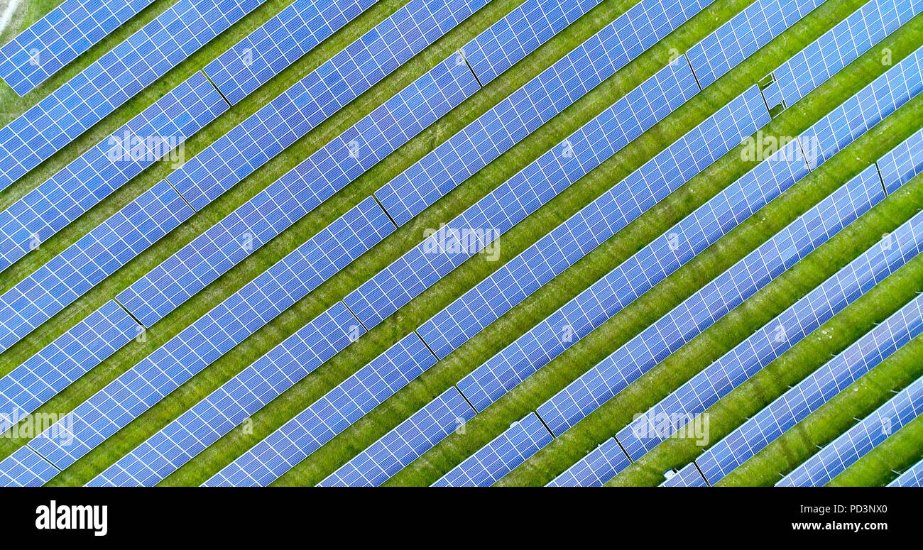 Solar panels in aerial view Stock Photo - Alamy