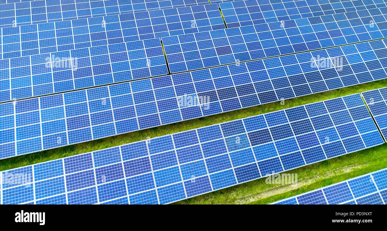 Solar panels in aerial view Stock Photo - Alamy