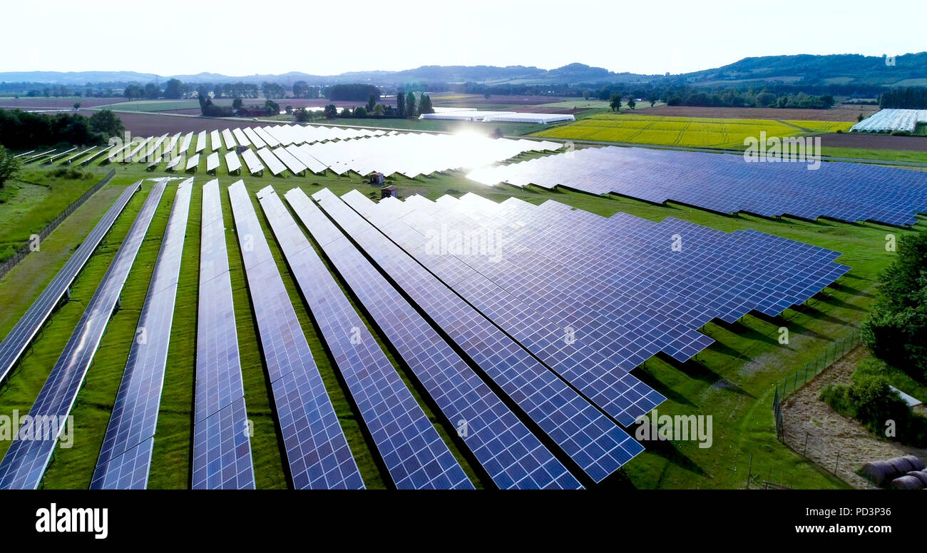 Solar panels in aerial view Stock Photo - Alamy
