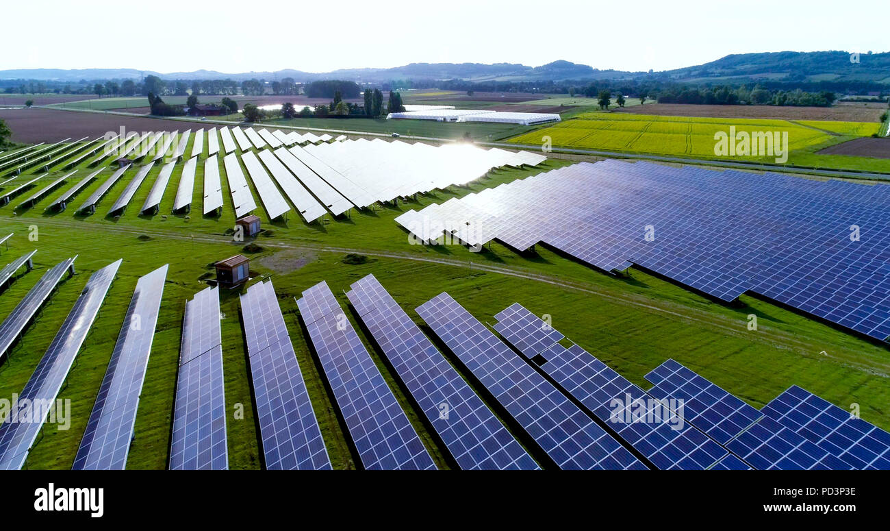 Solar panels in aerial view Stock Photo - Alamy