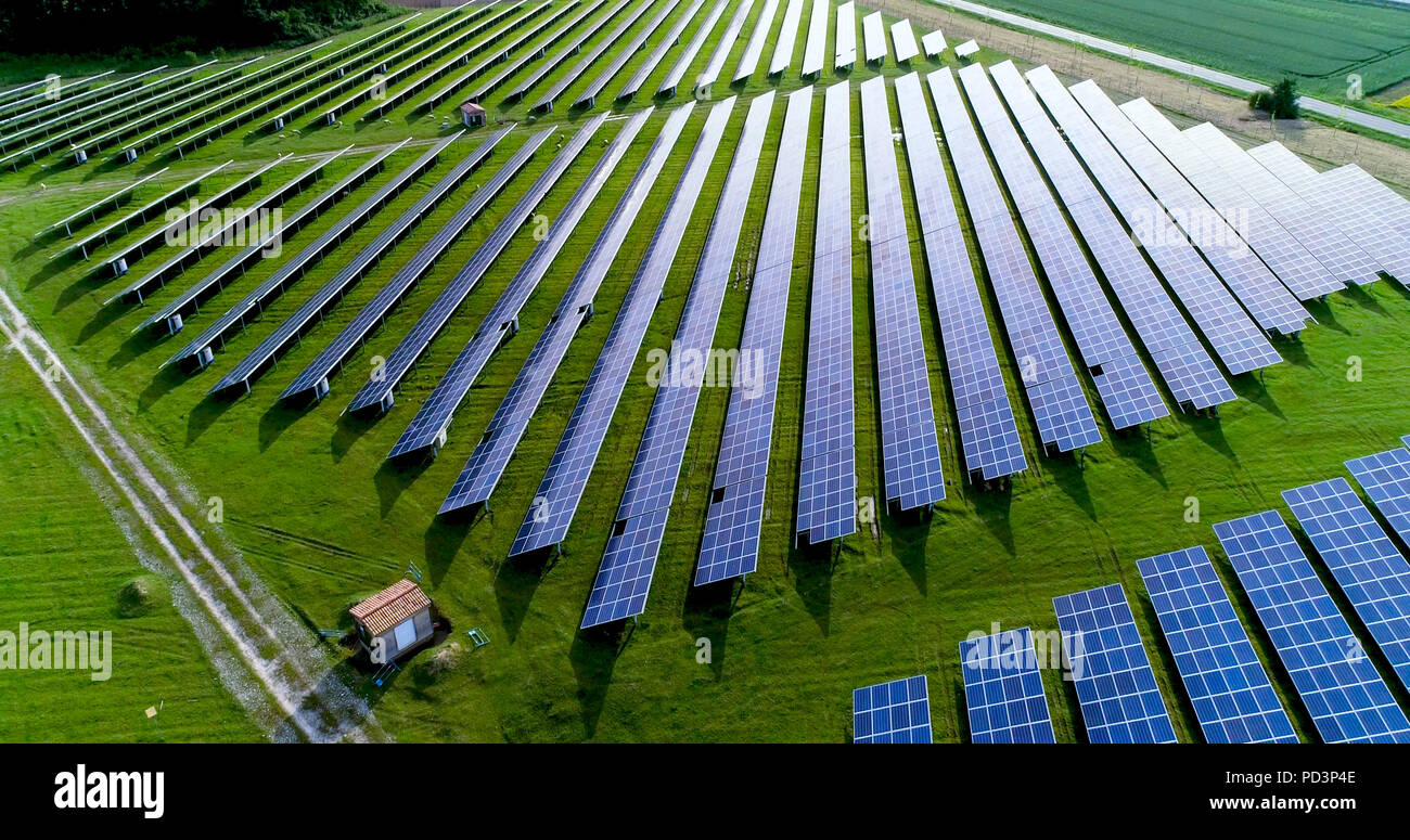Solar panels in aerial view Stock Photo - Alamy