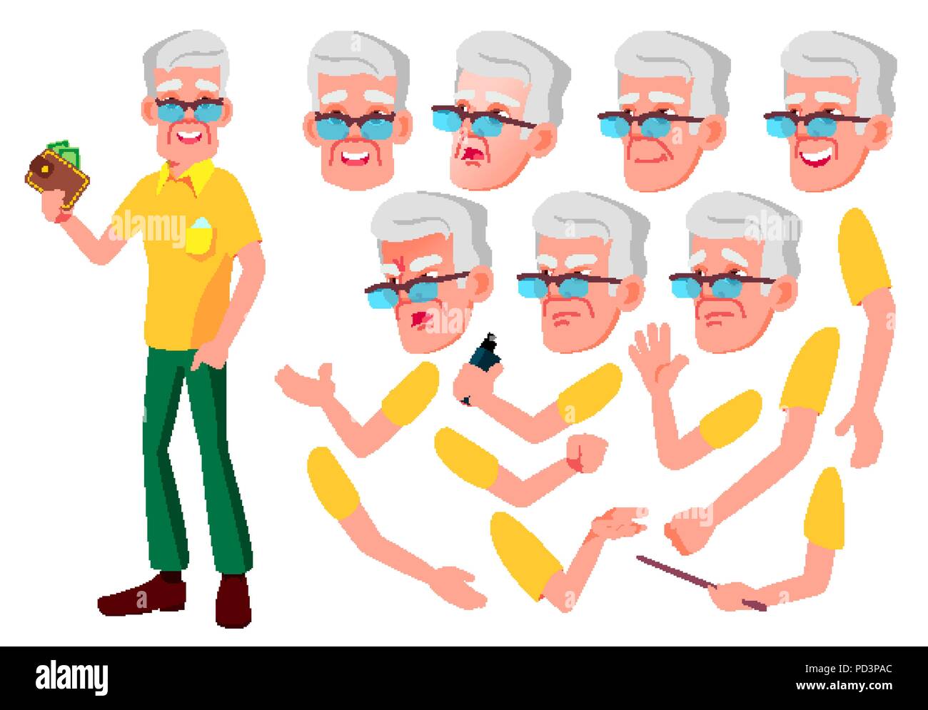 Old Man Vector. Senior Person. Aged, Elderly People. Face Emotions ...