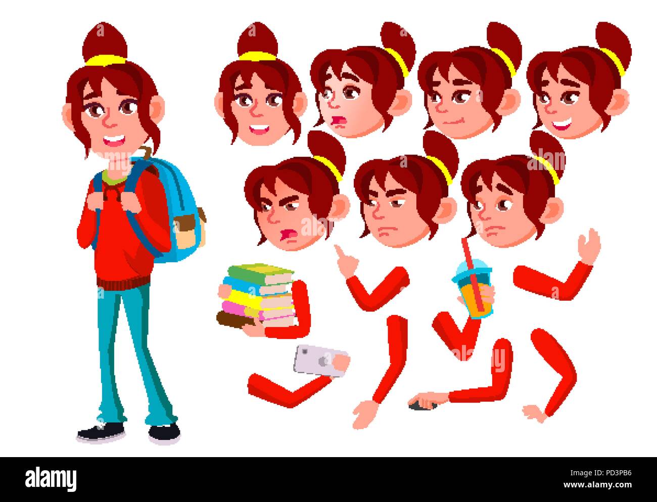 Teen Girl Vector. Teenager. Friendly, Cheer. Face Emotions, Various ...
