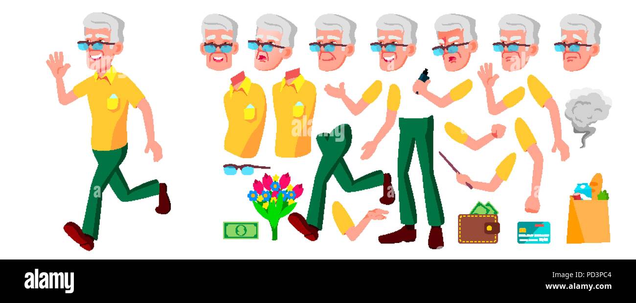 Old Man Vector. Senior Person Portrait. Elderly People. Aged. Animation ...