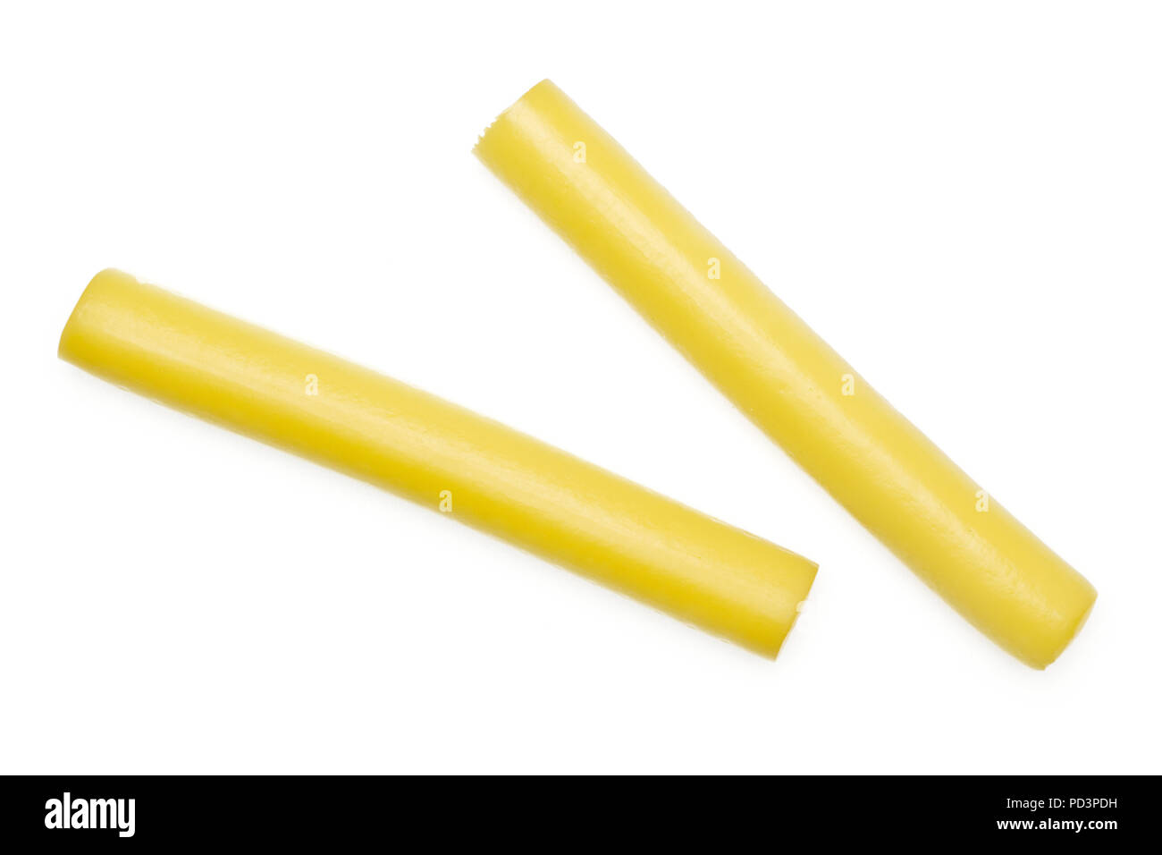 Group of two whole smoked slovak string cheese stick flatlay isolated ...