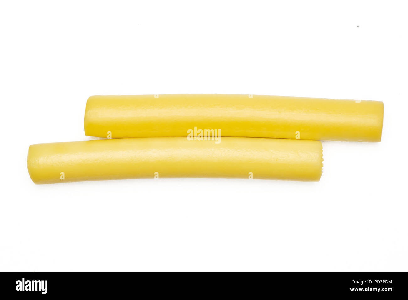 Group of two whole smoked slovak string cheese stick flatlay isolated ...