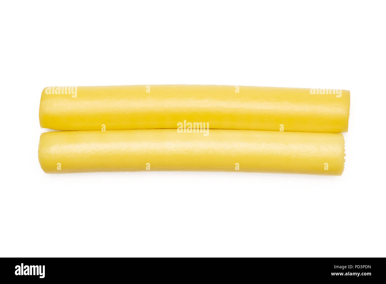 Group of two whole smoked slovak string cheese stick flatlay isolated ...