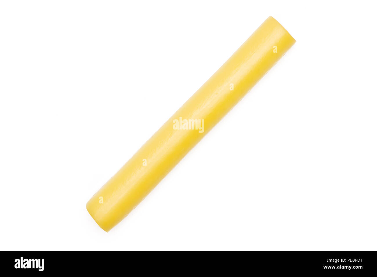 One whole smoked slovak string cheese stick flatlay isolated on white ...