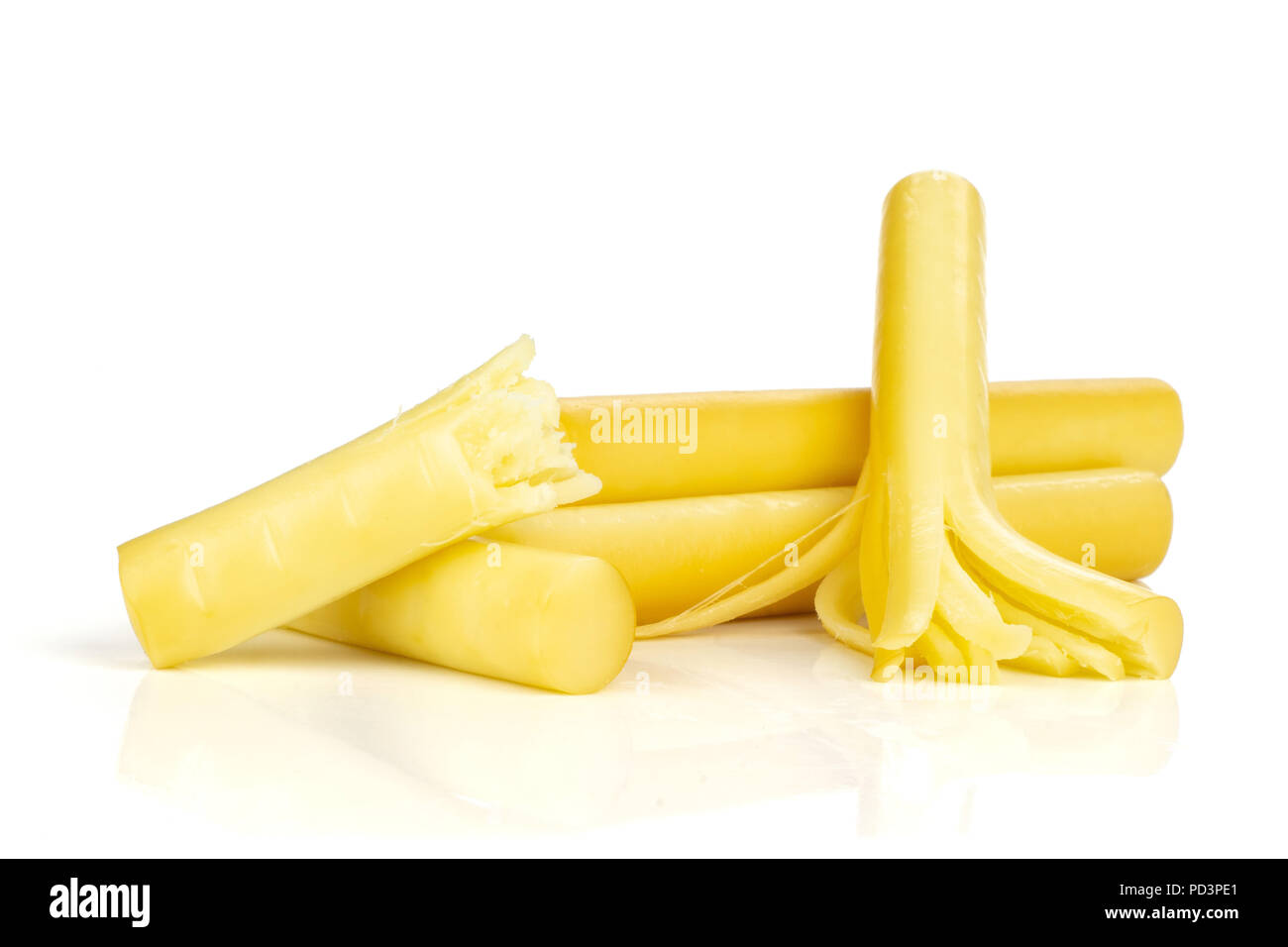 Group of lot of whole two halves of smoked slovak string cheese stick ...