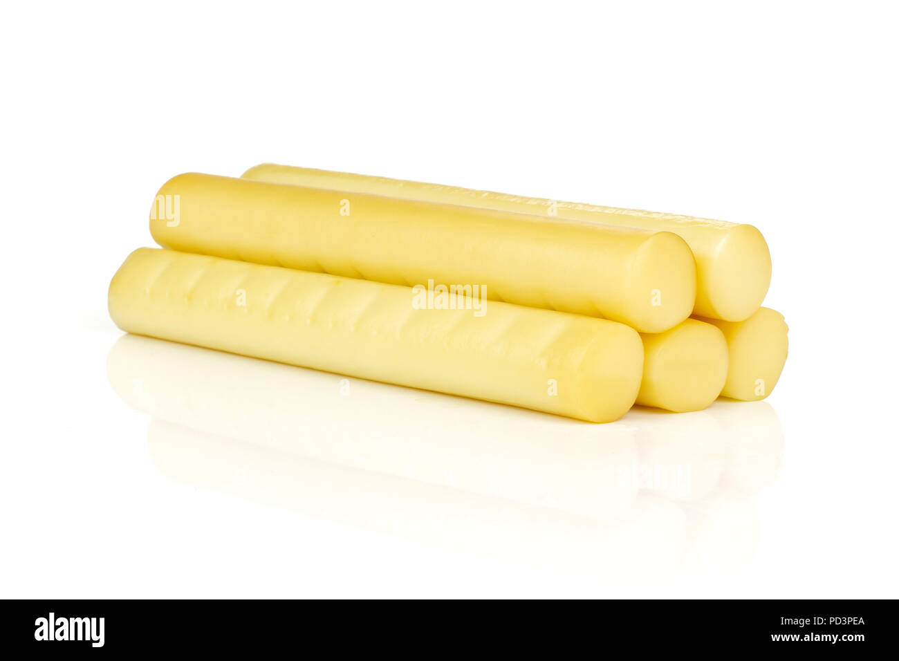 Group of five whole smoked slovak string cheese stick stack isolated on ...