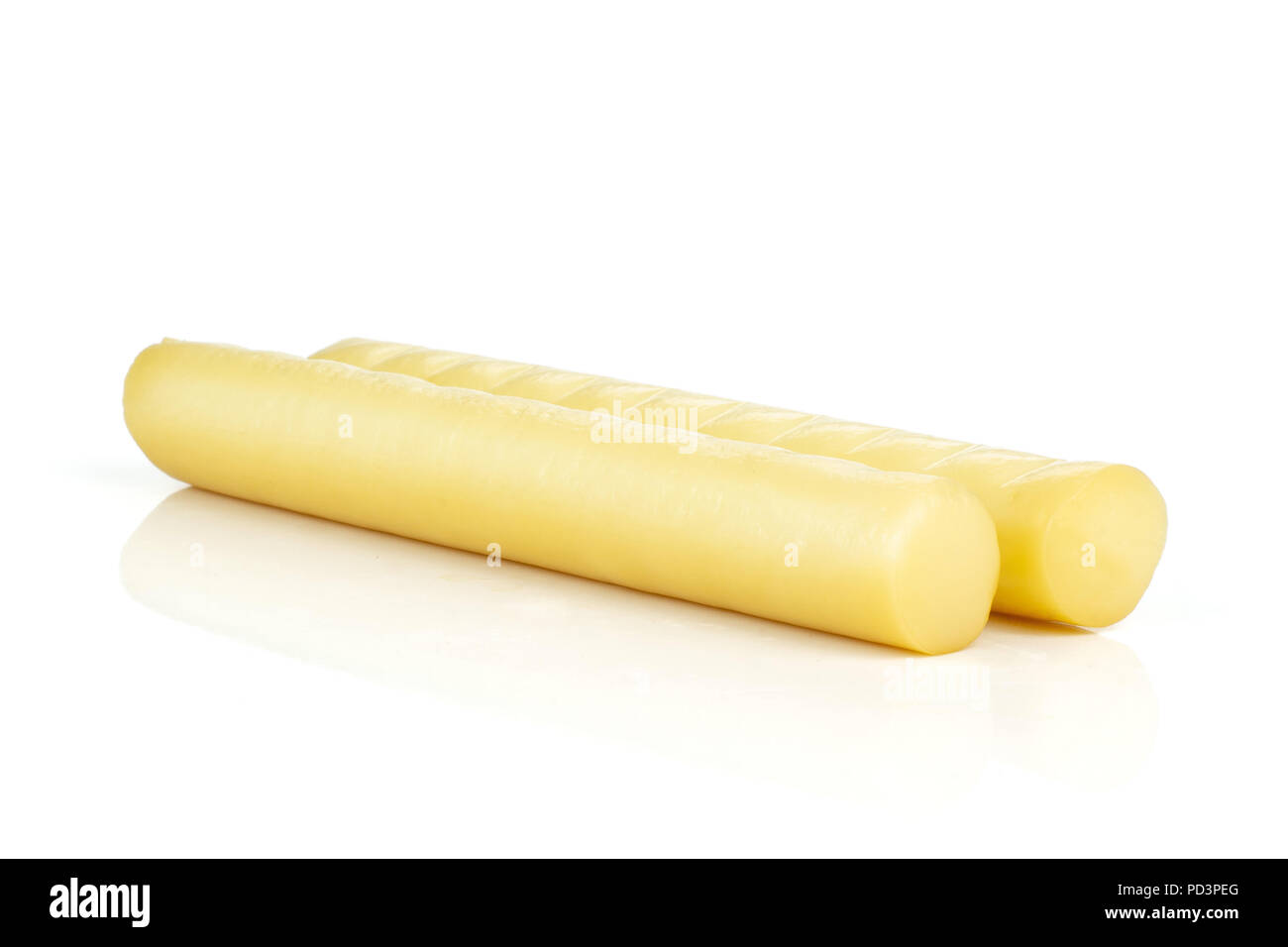 Group of two whole fresh smoked slovak string cheese stick isolated on ...