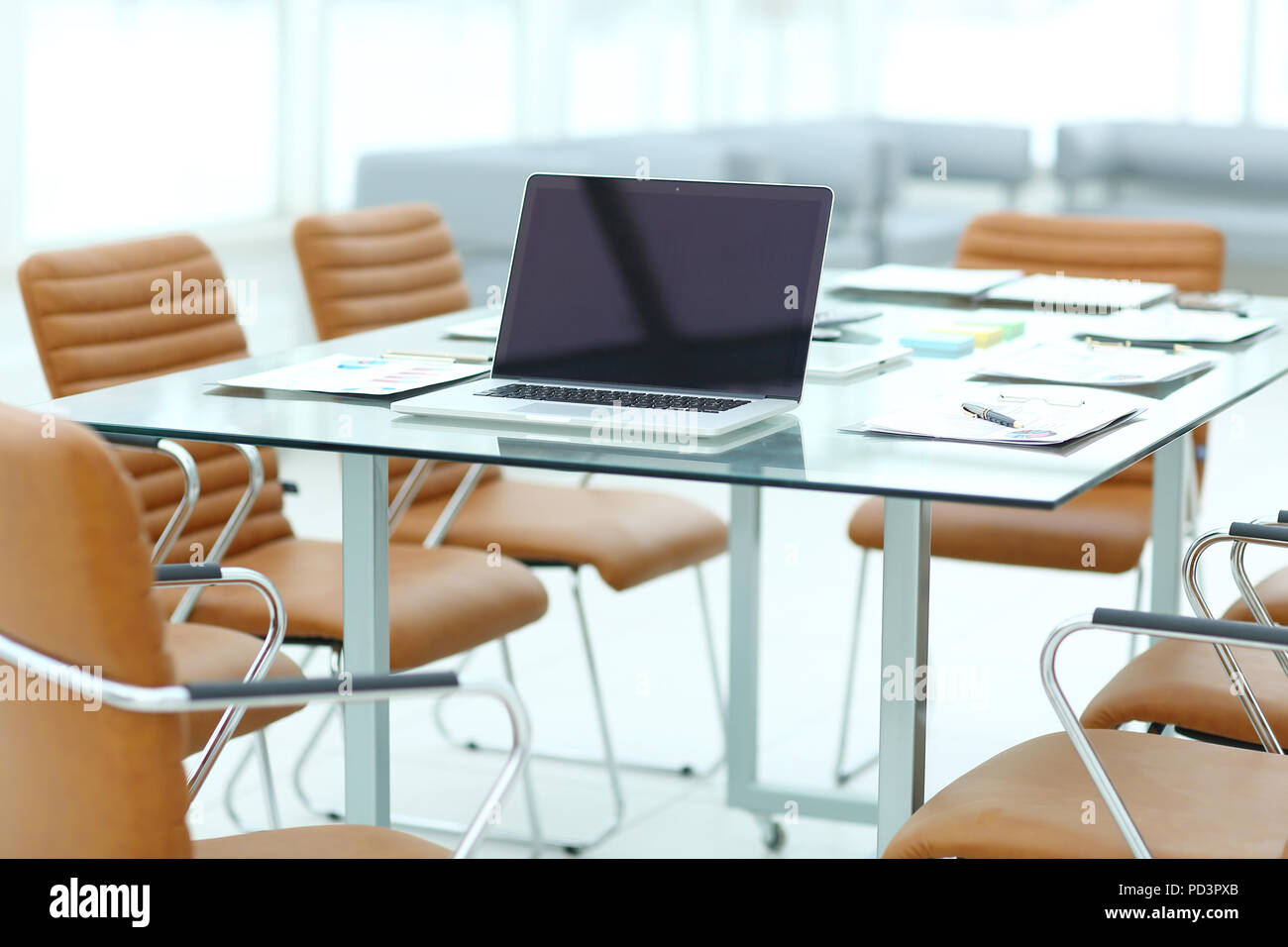 open laptop on the Desk of a businessman Stock Photo - Alamy