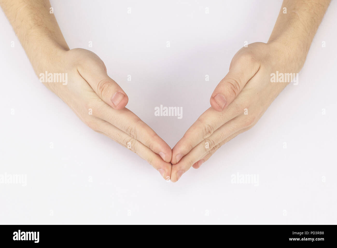 Male hands in the form of angle. Isolated on a white background Stock ...