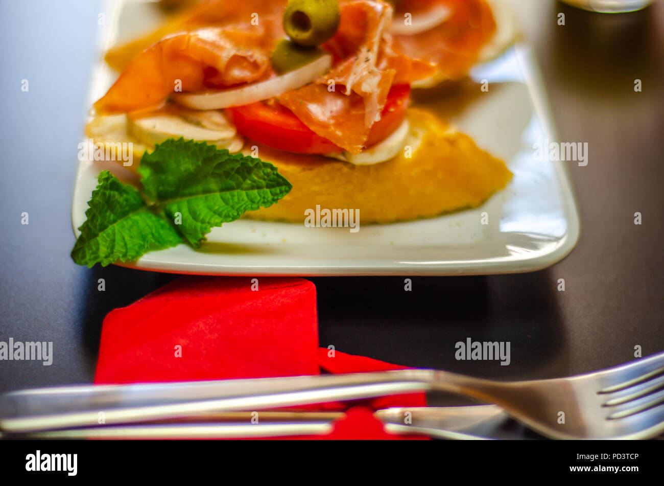 traditional spanish tapas for lunch table, mini sandwiches food set ...