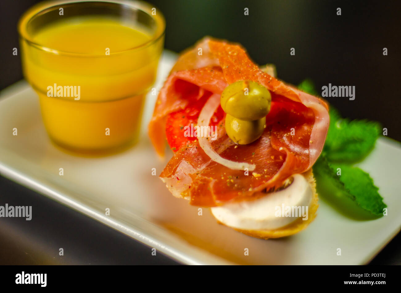 traditional spanish tapas for lunch table, mini sandwiches food set ...