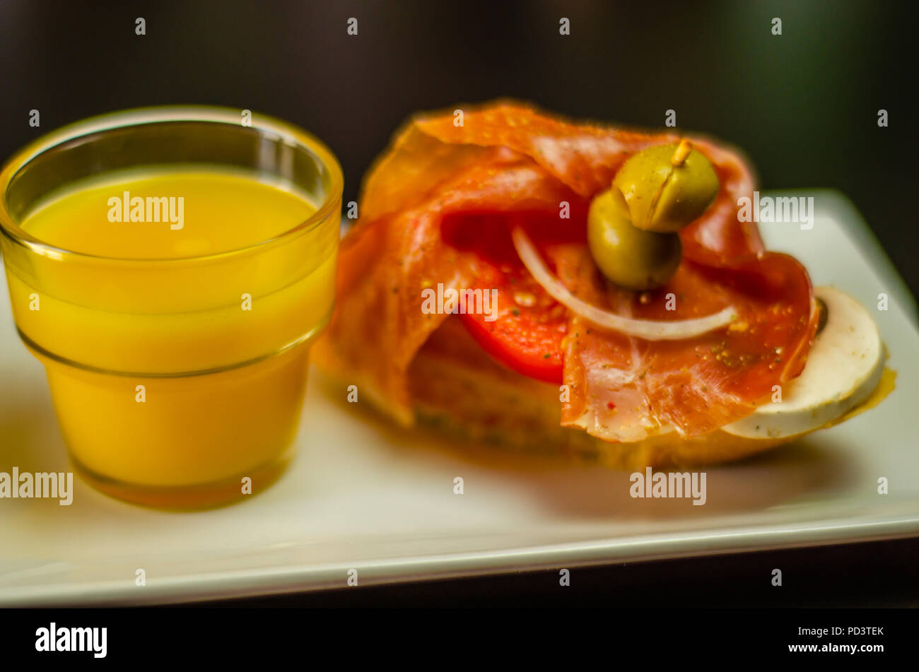 traditional spanish tapas for lunch table, mini sandwiches food set ...