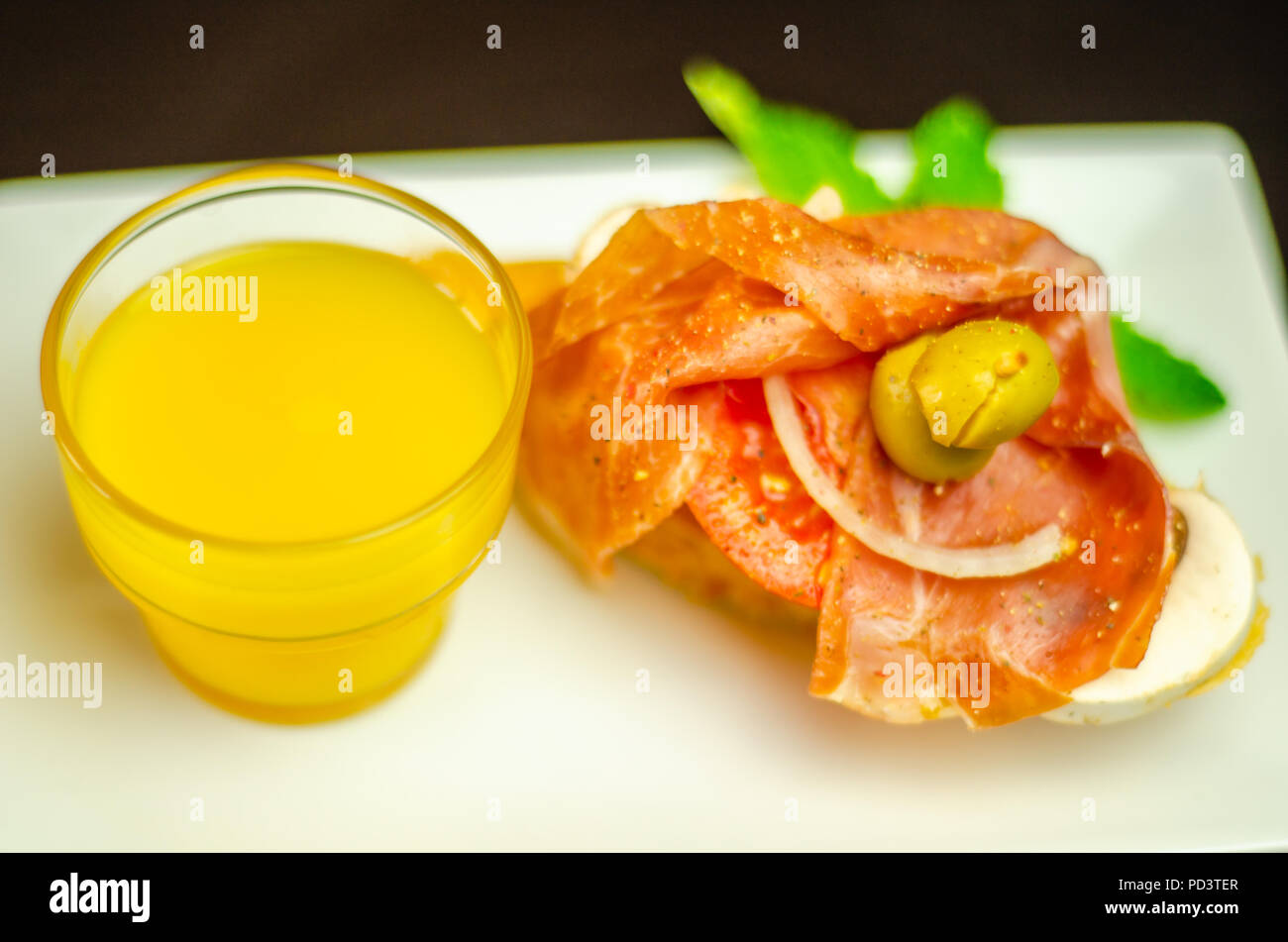 traditional spanish tapas for lunch table, mini sandwiches food set ...