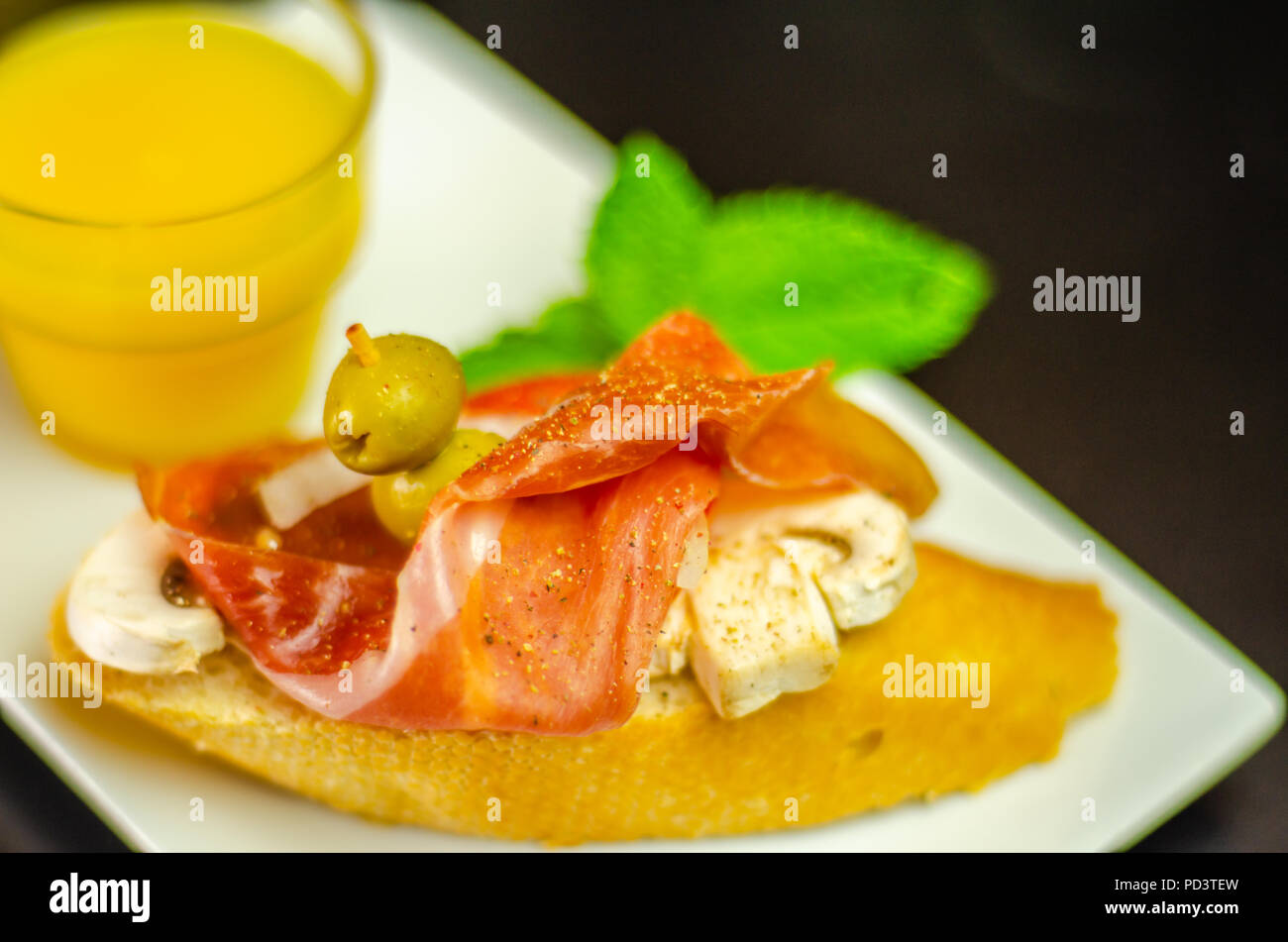 traditional spanish tapas for lunch table, mini sandwiches food set ...