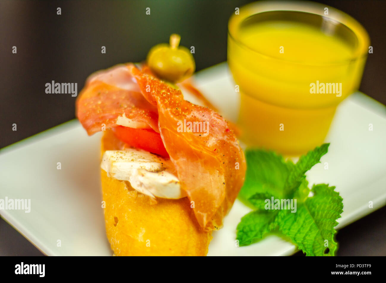 traditional spanish tapas for lunch table, mini sandwiches food set ...
