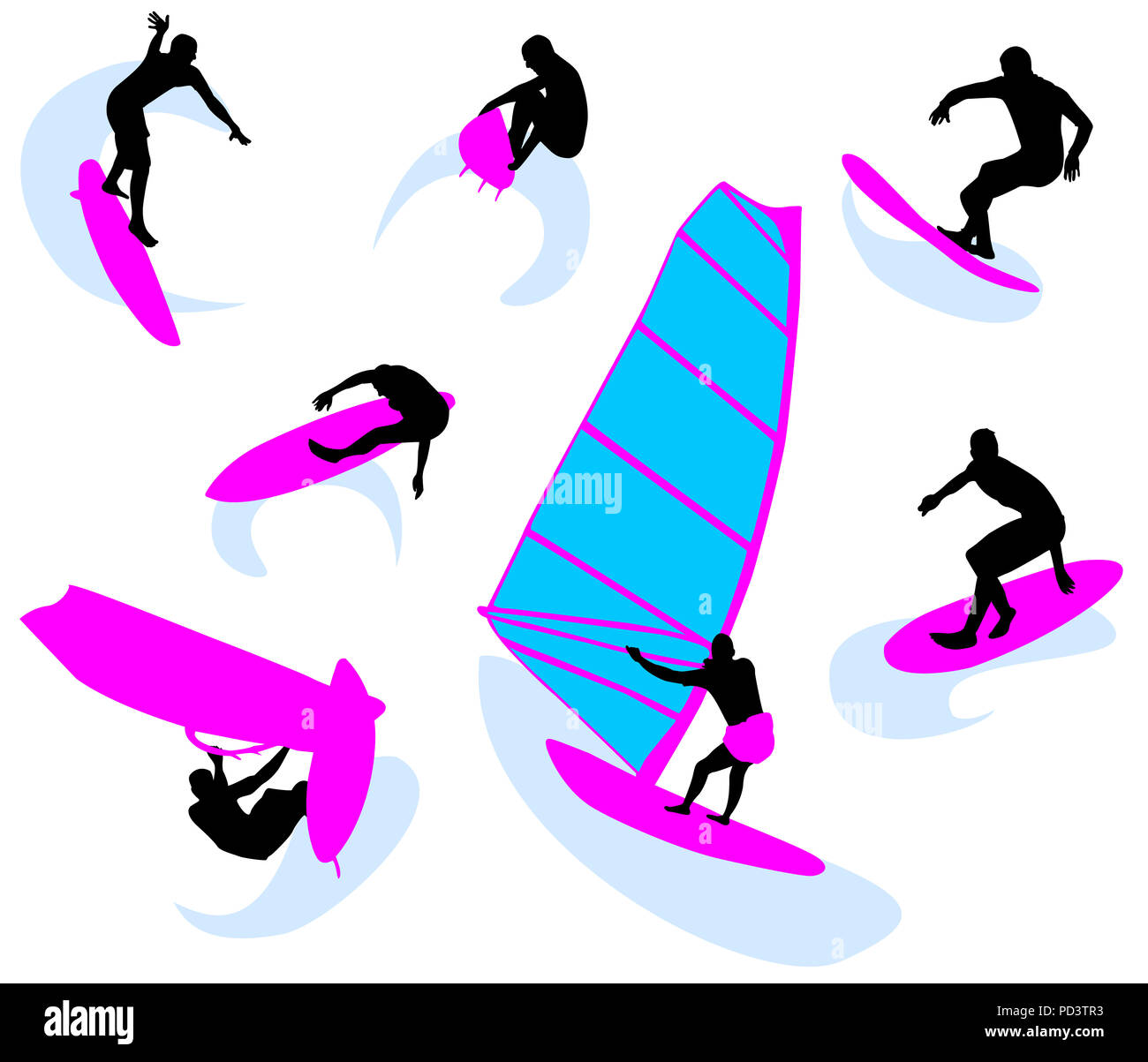 Vector illustration surfers surfing Cut Out Stock Images & Pictures - Alamy