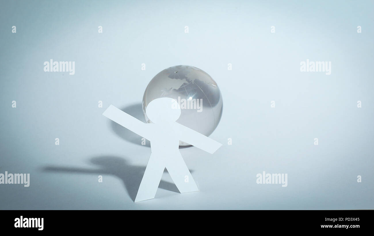 stylish paper man standing near the globe Stock Photo - Alamy