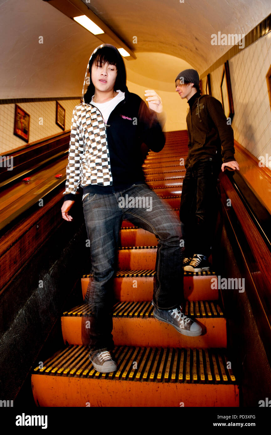 Tektonik dancers in the St-Annatunnel in Antwerp (Belgium, 07/01/2009 ...
