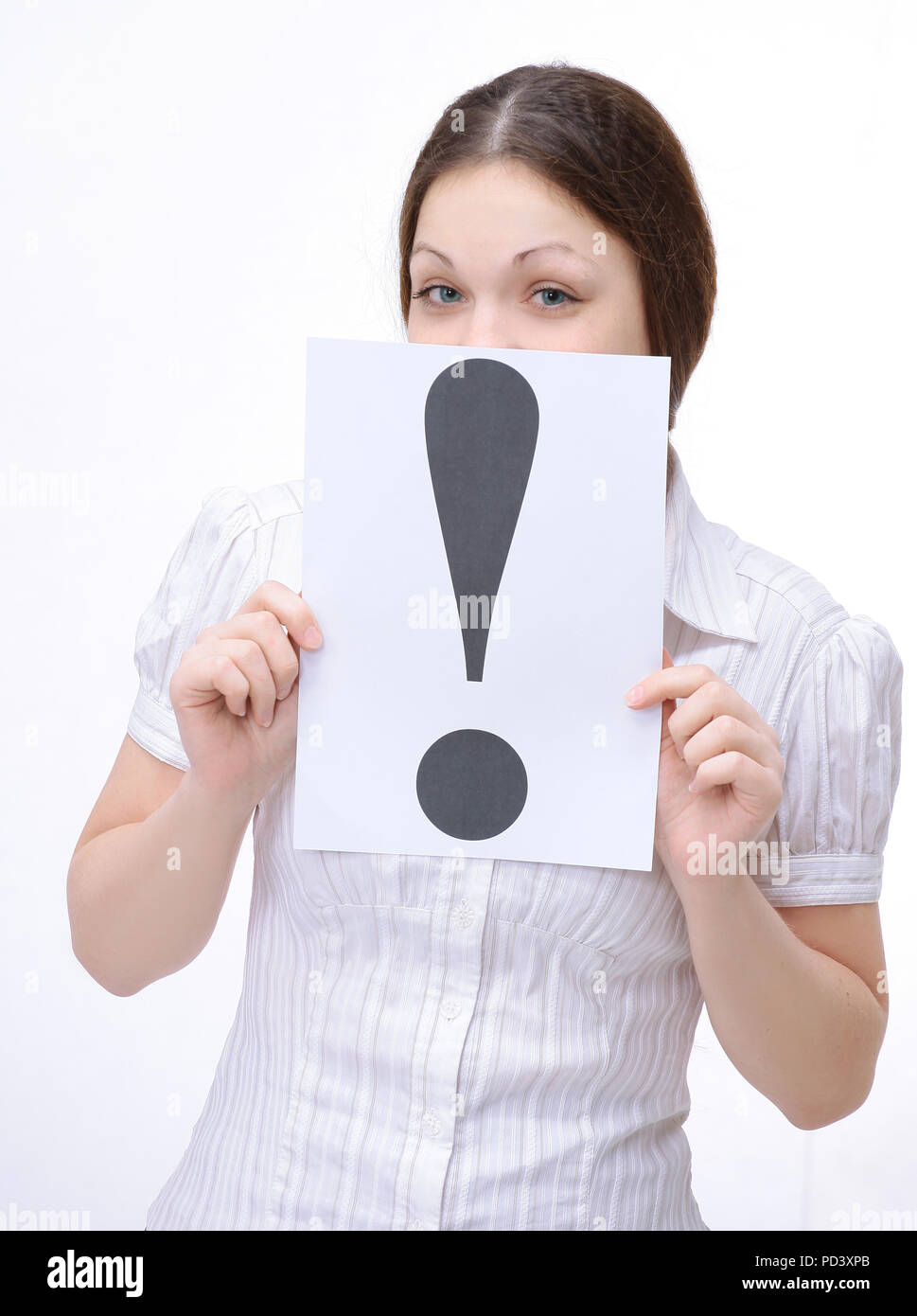 modern young woman showing an exclamation mark Stock Photo - Alamy