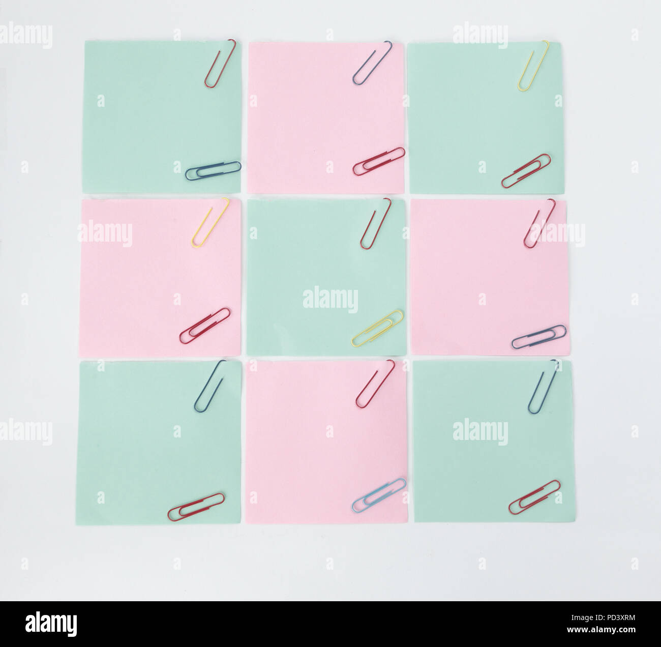 multiple blank sheets for notes with paper clips isolated on whi Stock ...