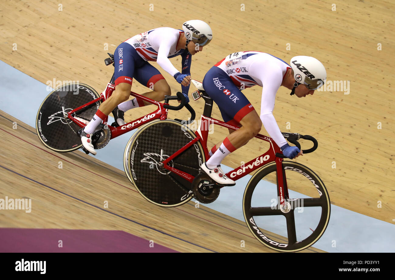 Great Britain's Ethan Hayter (left) and Oliver Wood during the Madison ...