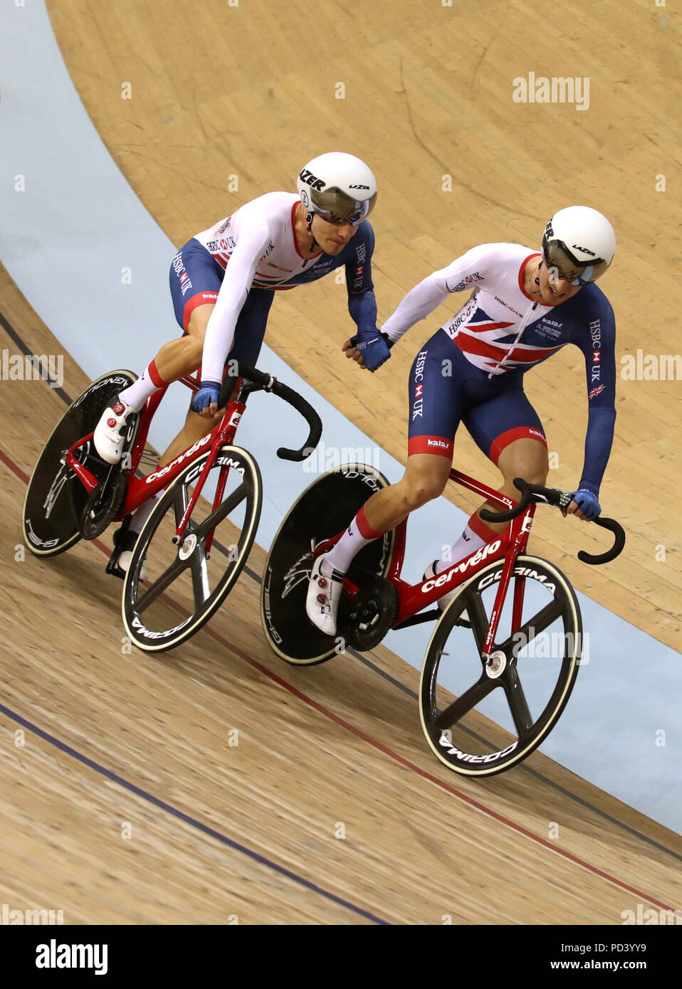 Great Britain's Ethan Hayter (left) and Oliver Wood during the Madison ...