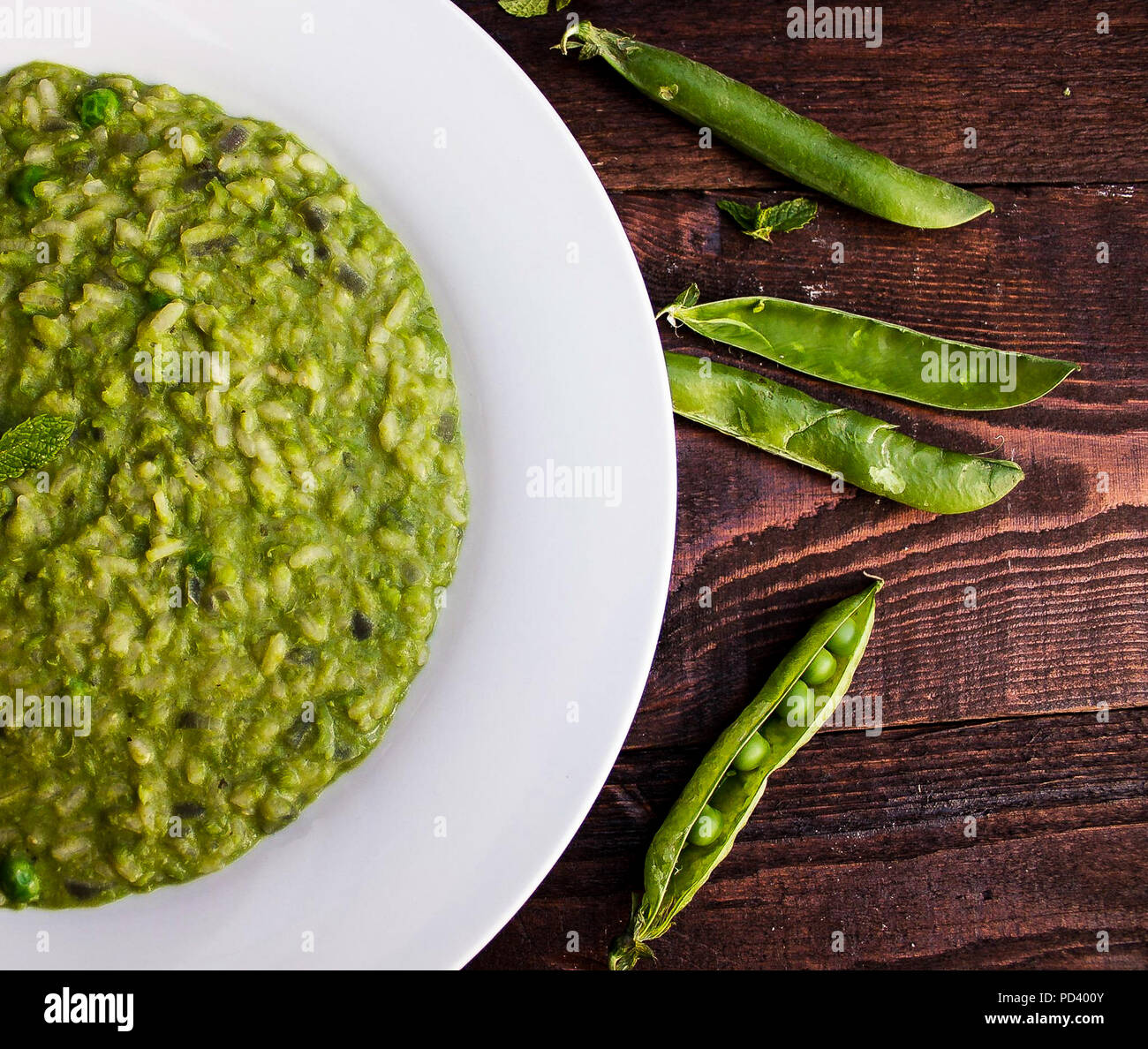 Pea and Mint Risotto shot overhead Stock Photo - Alamy