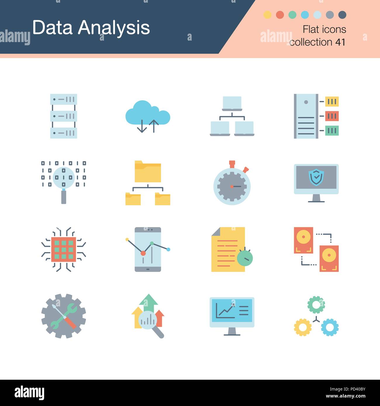 Data Analysis icons. Flat design collection 41. For presentation ...