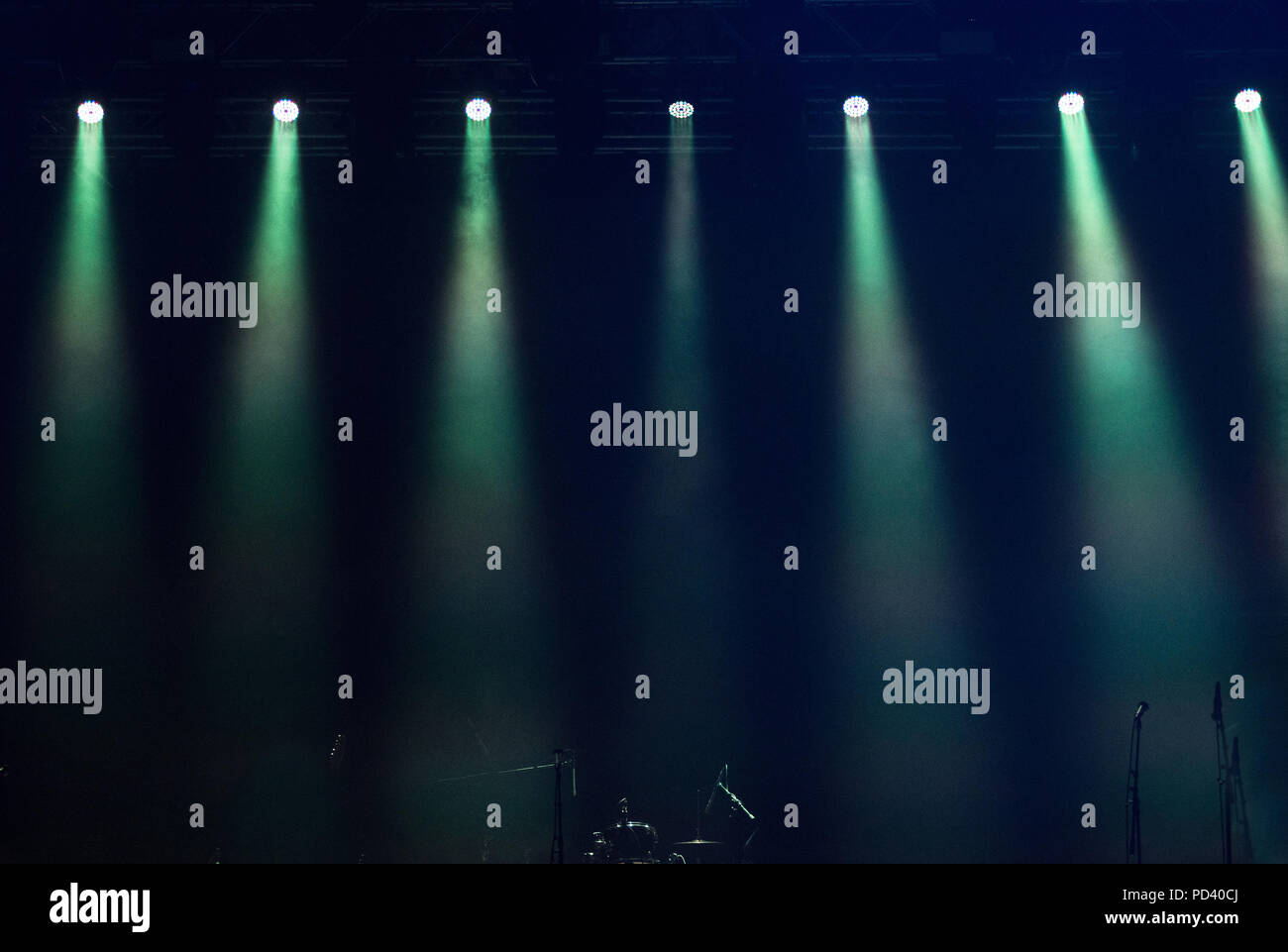 Green stage lights background Stock Photo - Alamy