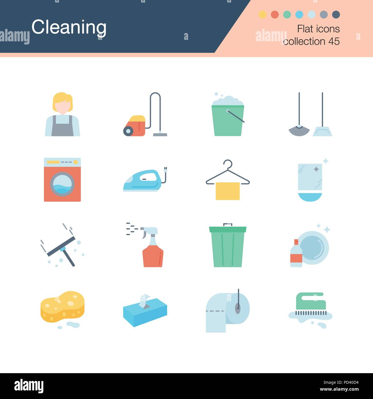 Cleaning icons. Flat design collection 45. For presentation, graphic ...