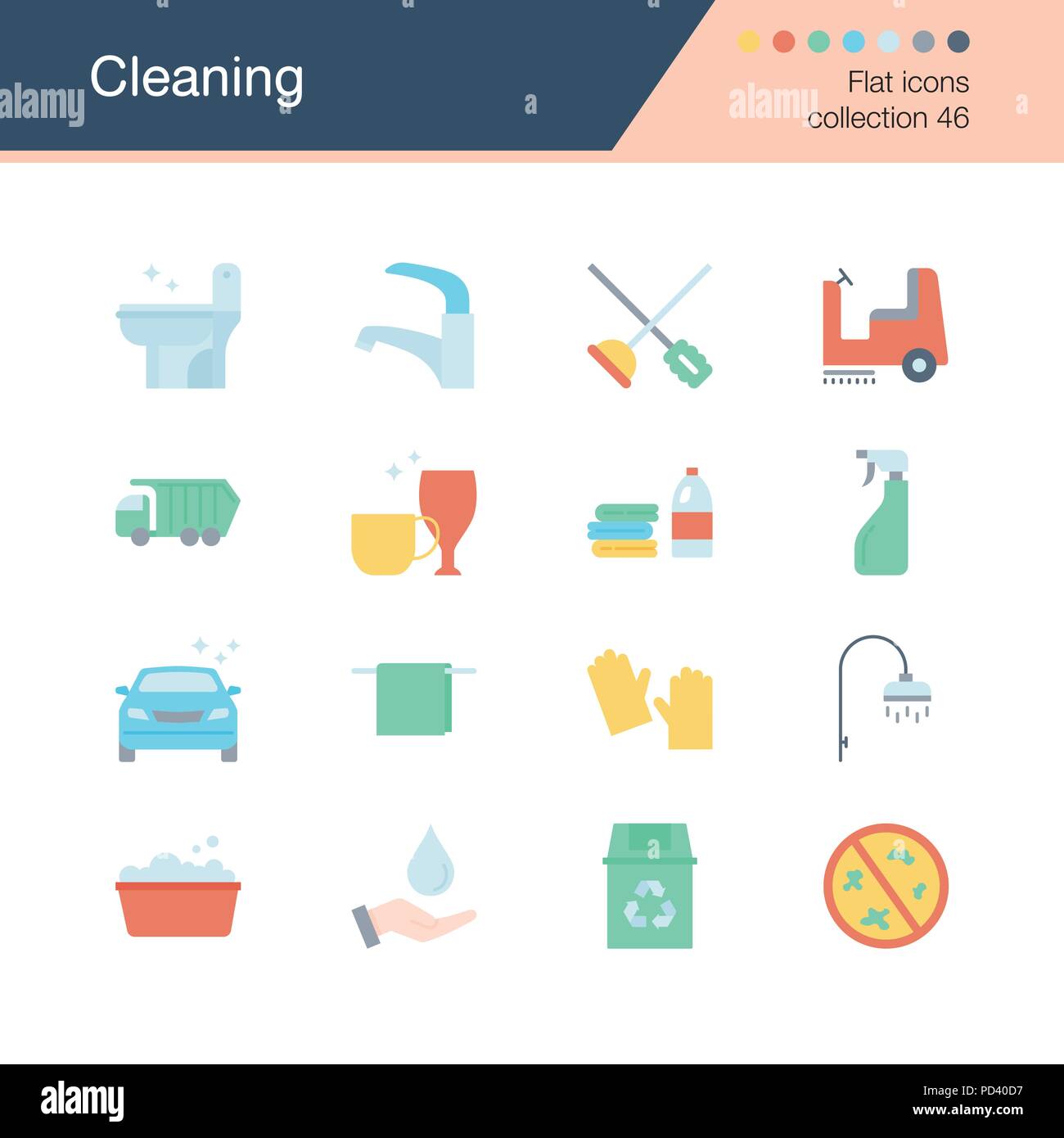 Cleaning icons.Flat design collection 46. For presentation, graphic ...