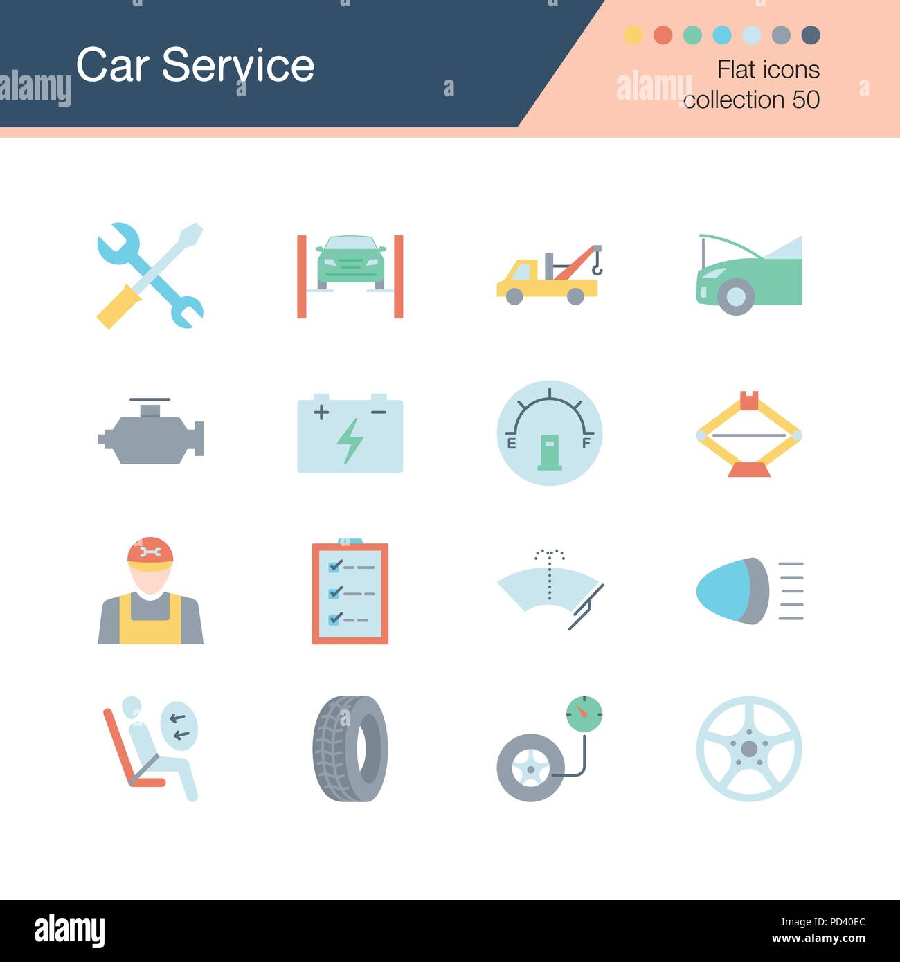 Car Service icons. Flat design collection 50. For presentation, graphic ...