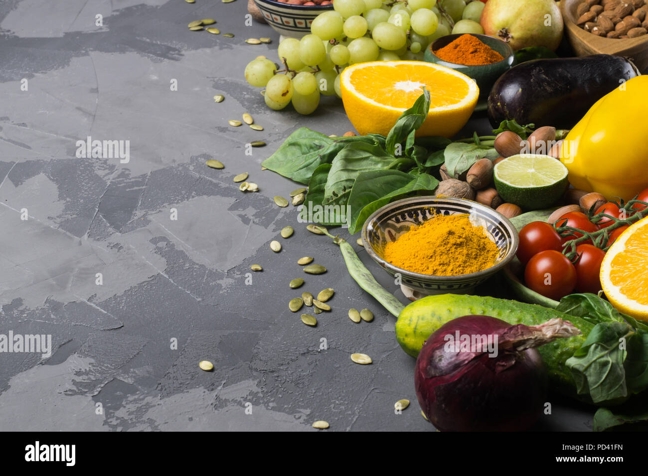 Healthy food background, frame of organic food. Ingredients for healthy ...