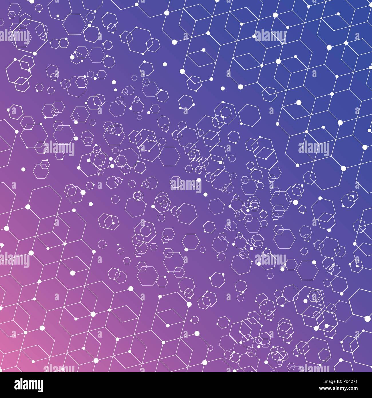 Abstract technology connection structure elements on colorful background. Hexagon pattern. You ...