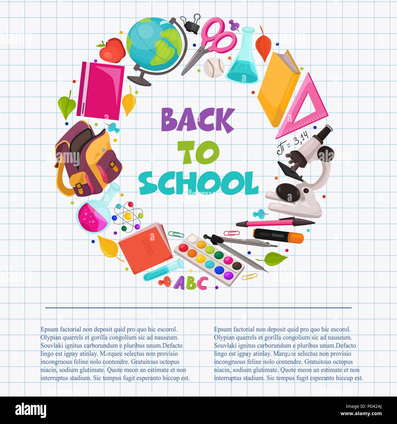 Hand drawn school objects in circle composition around text. Vector ...