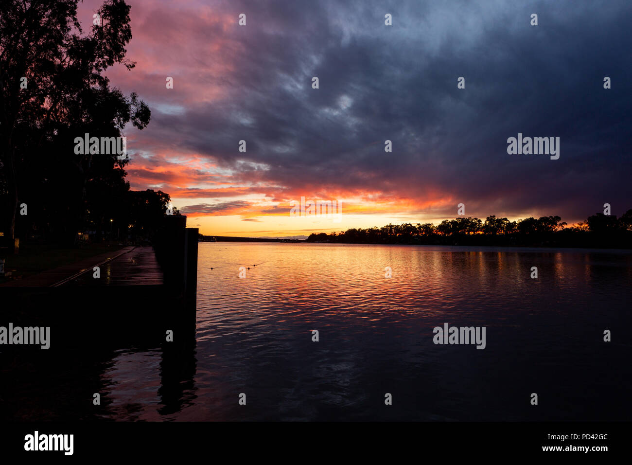 A sunrise over the River Murray at Mannum South Australia on the 6th ...