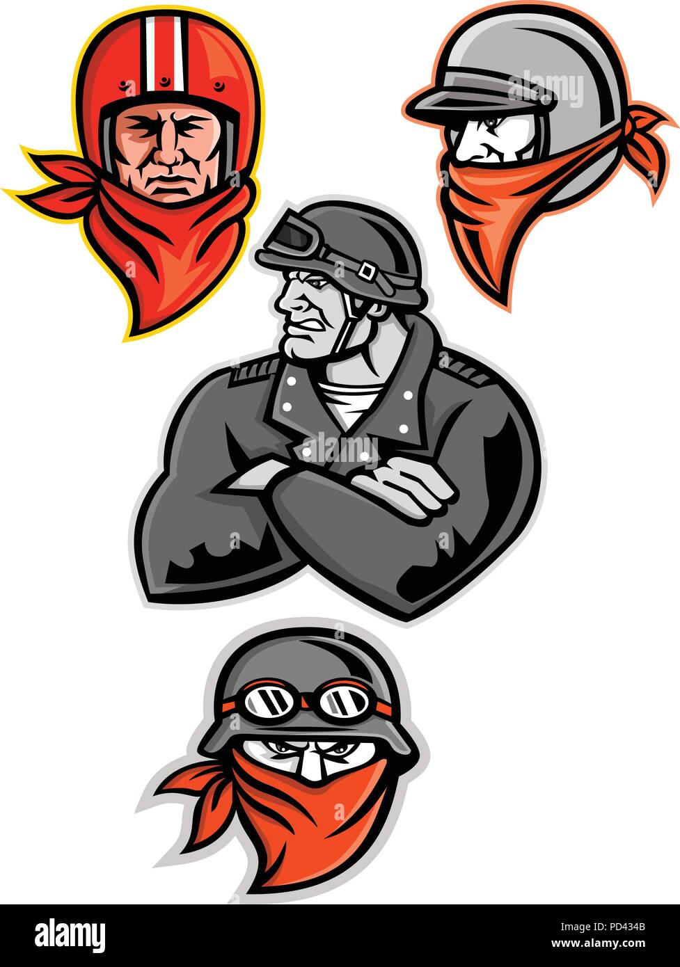 Mascot icon illustration set of heads of a male biker or motorcycle ...