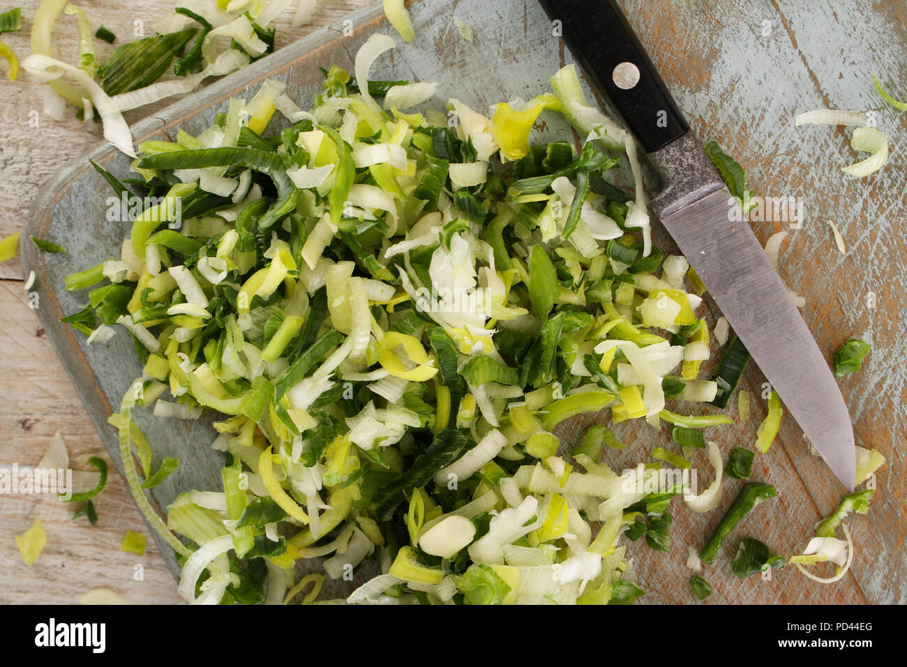 preparing fresh chopped leeks Stock Photo - Alamy