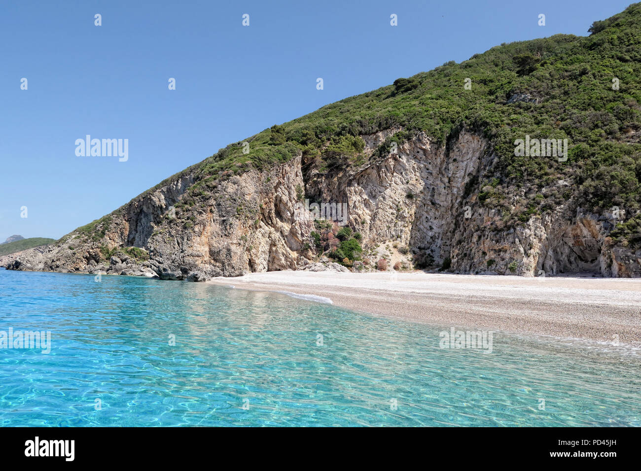 paradise beach of Liapades at Corfu Island (Greece). Sedimentary rock ...