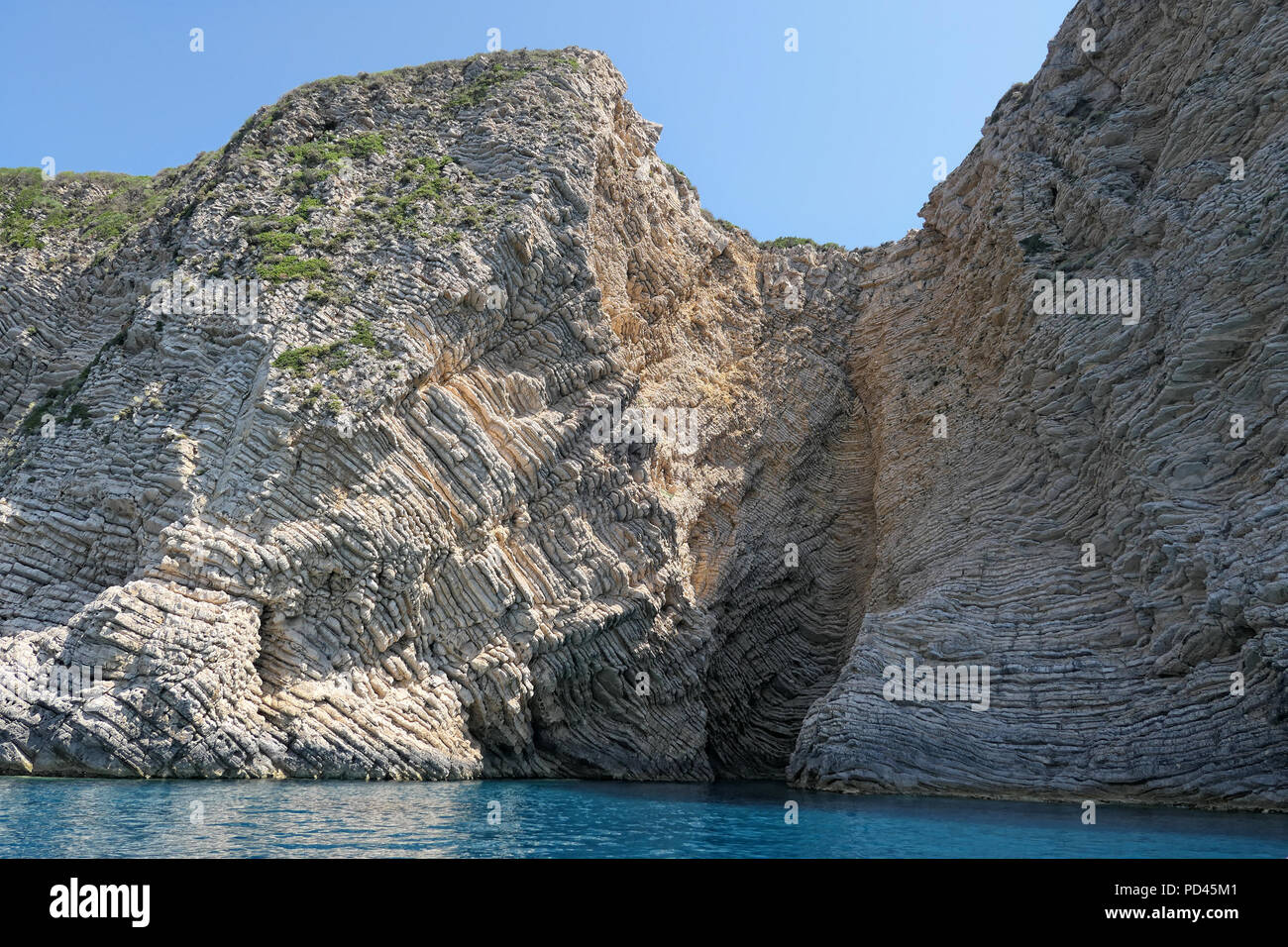 paradise beach of Liapades at Corfu Island (Greece). Sedimentary rock ...