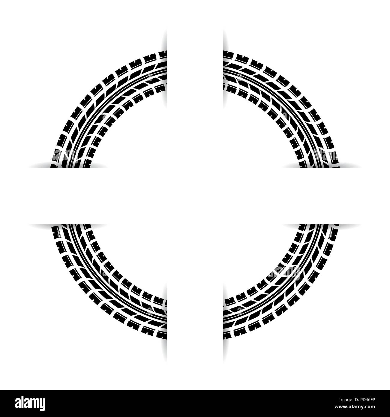 Circle tire track silhouette with white frames isolated on white ...