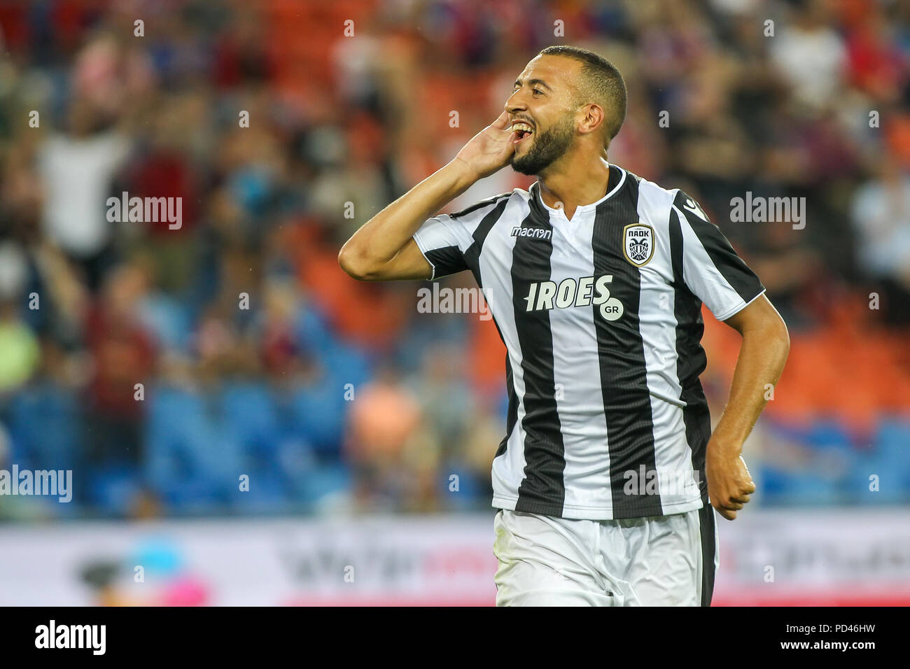 Basel, Switzerland - August 1, 2018: Player of PAOK Omar El Kaddouri in ...