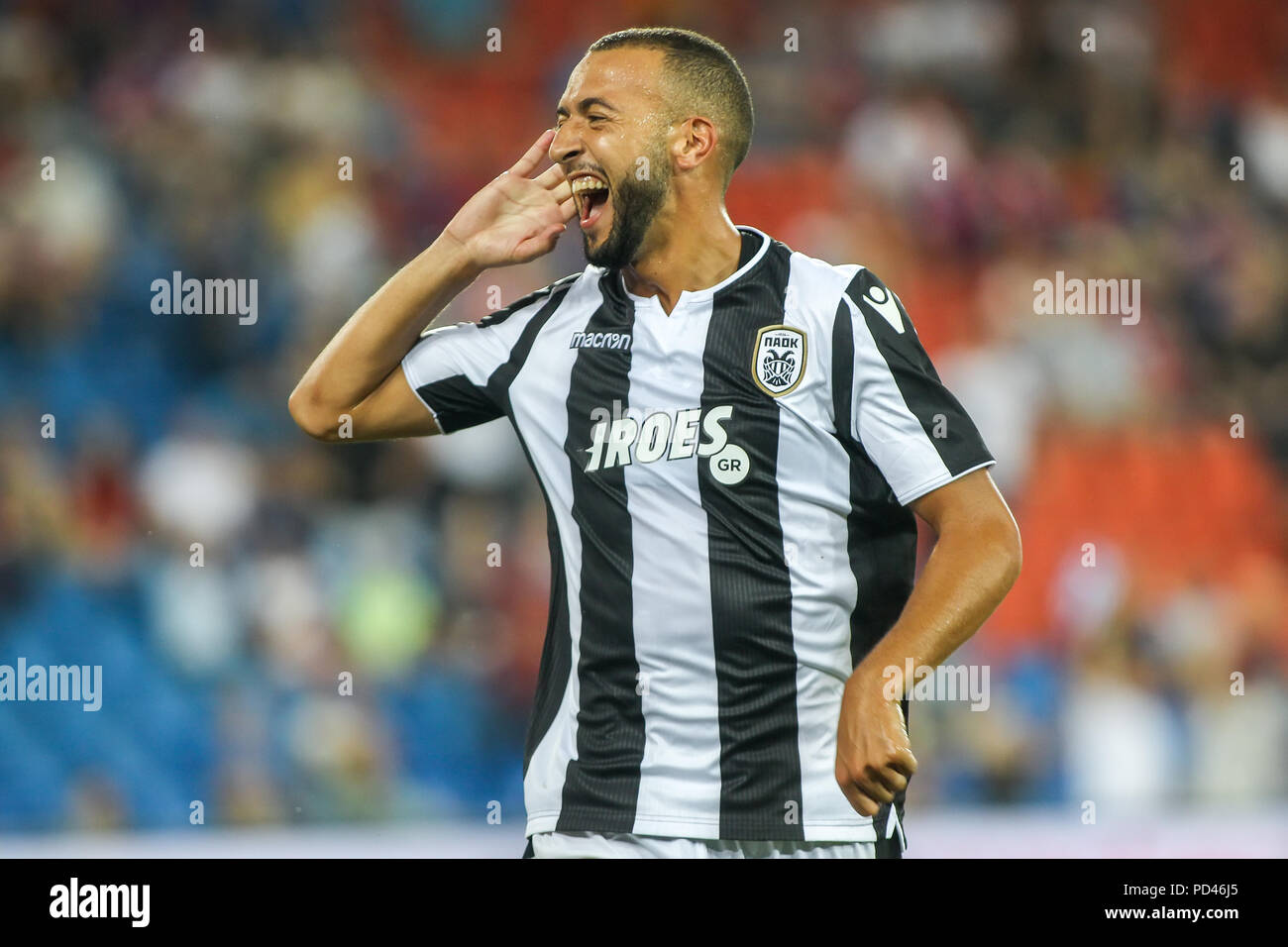 Basel, Switzerland - August 1, 2018: Player of PAOK Omar El Kaddouri in ...
