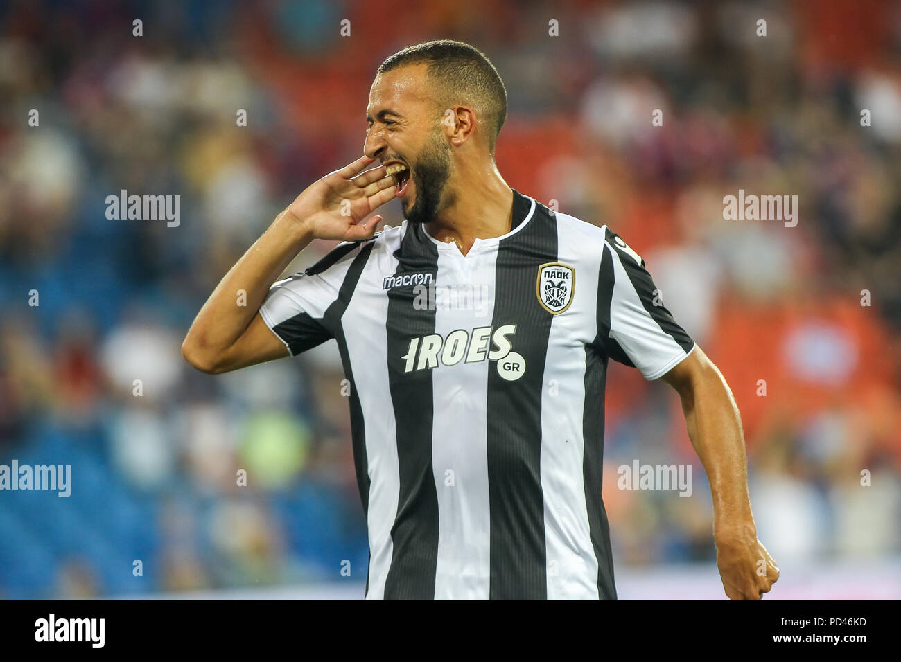 Basel, Switzerland - August 1, 2018: Player of PAOK Omar El Kaddouri in ...